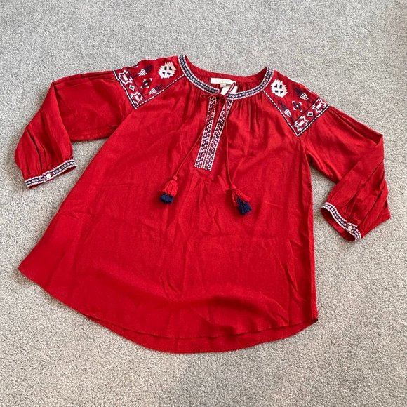 LOFT | Tops | Loft Brick Red Retro Bohemian Hippie Top Aztec Embroidery ...